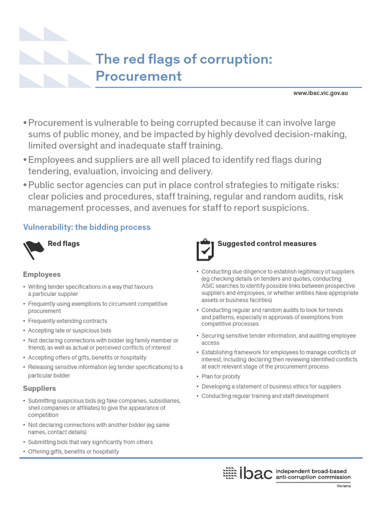 Red Flags of Corruption Procurement | PDF | Procurement | Corruption