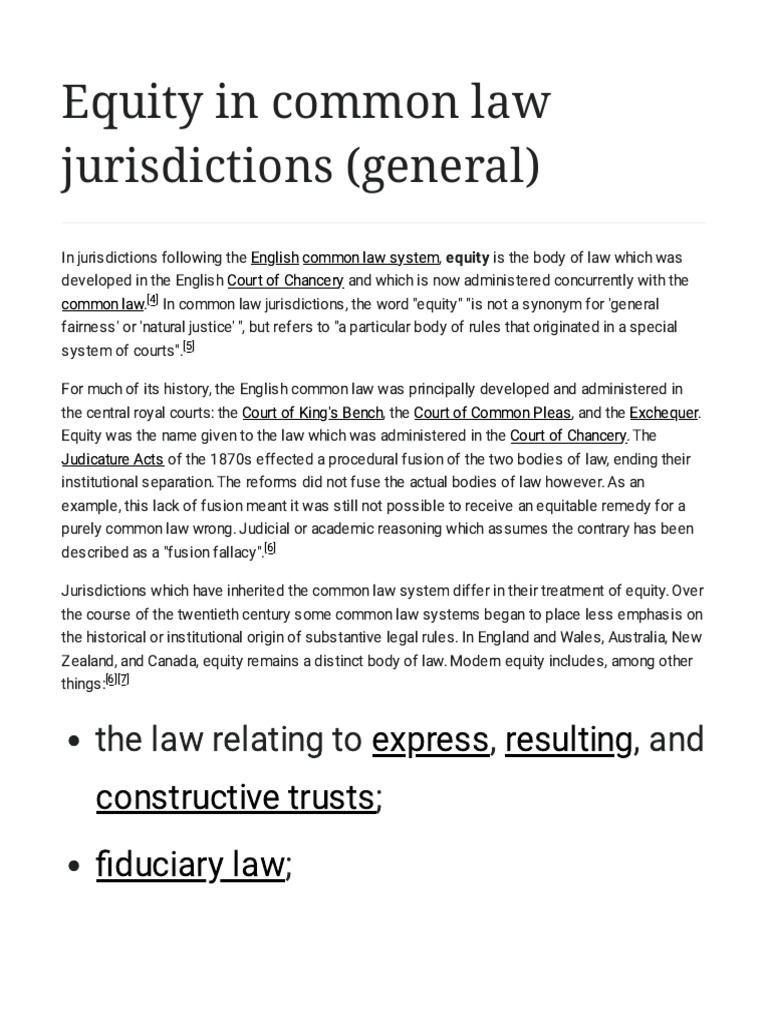 Equity (Law) - Wikipedia - 240216 - 190904 | PDF | Equity (Law) | Legal ...