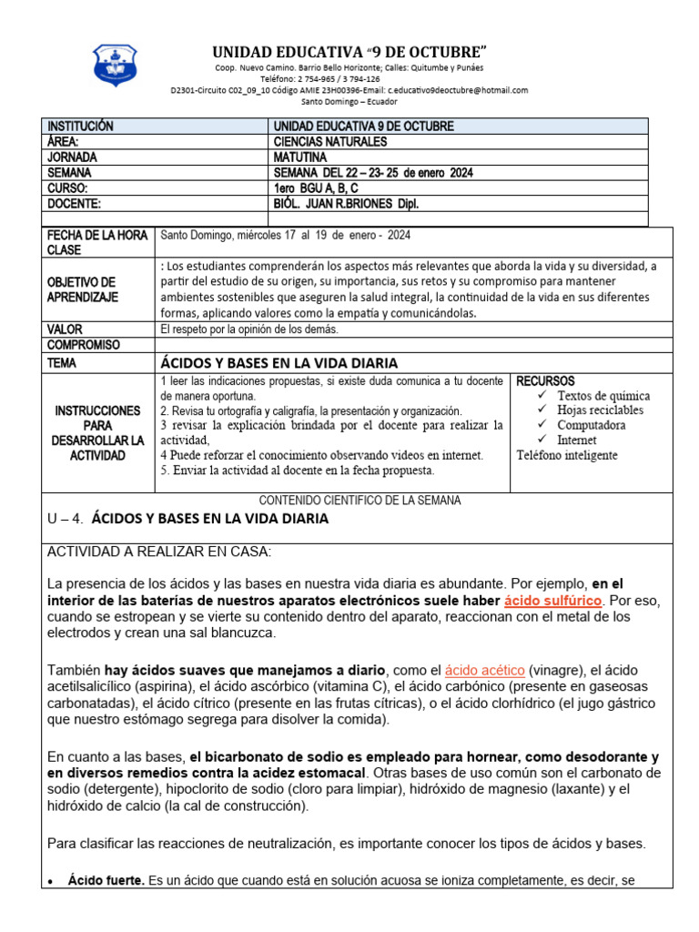 Act. Sincr. Triml QUIM. 1 y ACIDOS Y BASES. - 22 23 25 de Enero 2024 ...