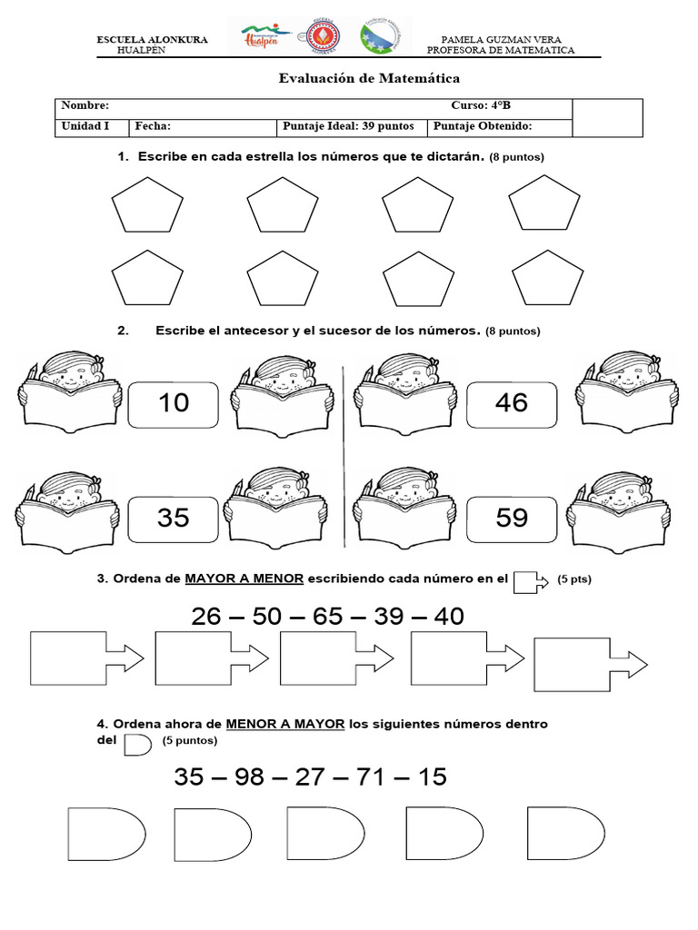Prueba Segundo Basico Matematica UNIDAD 1 | PDF