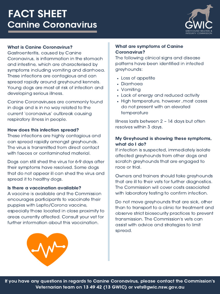 Canine Coronavirus Fact Sheet | PDF | Infection | Quarantine