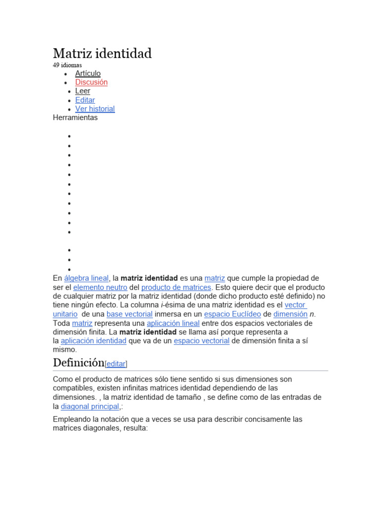 Matriz Identidad | PDF
