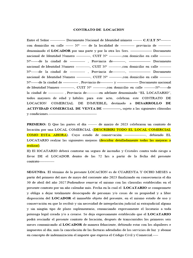 Contrato Locacion Comercial - Modelo | PDF