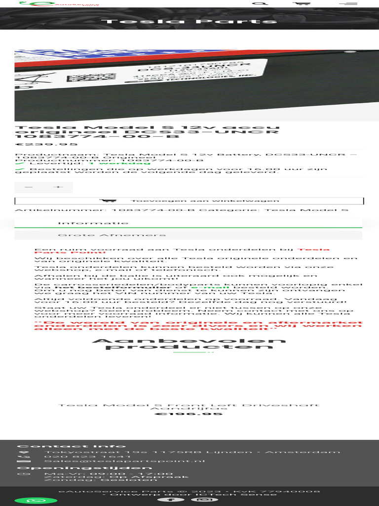 Tesla Model S 12v Accu Origineel DCS33-UNCR 1083774-00-B - EAutoService ...