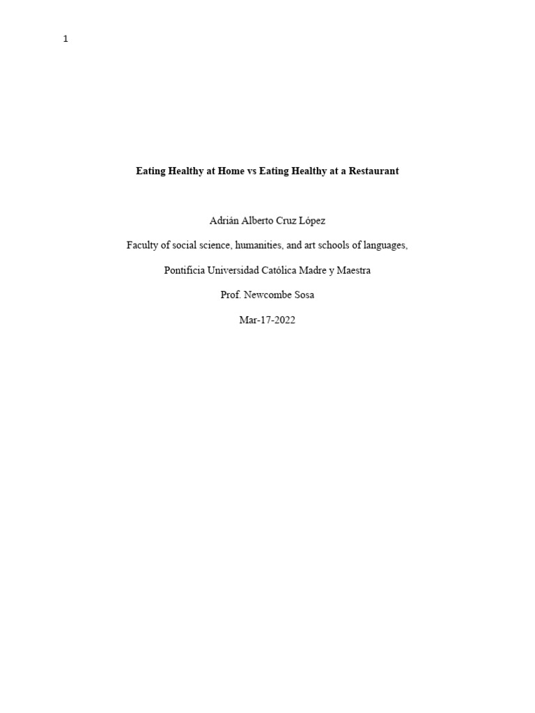 Healthy Eating: Home vs. Restaurant | PDF