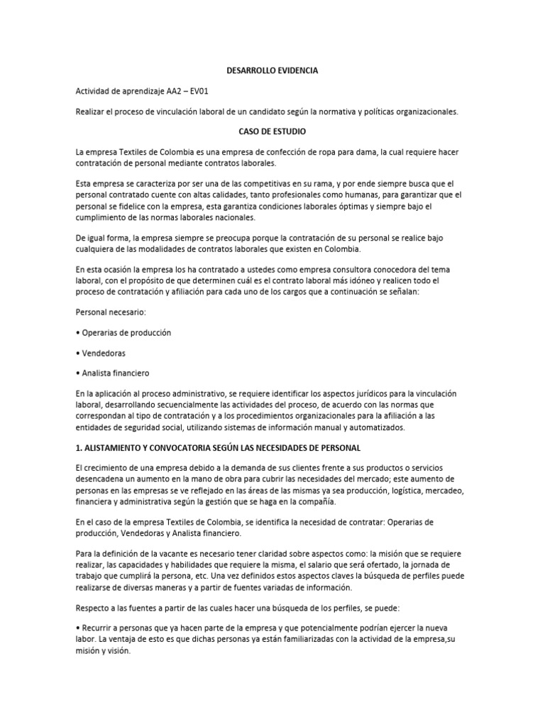 Desarrollo Evidencia Aa2 | PDF | Derecho laboral | Business