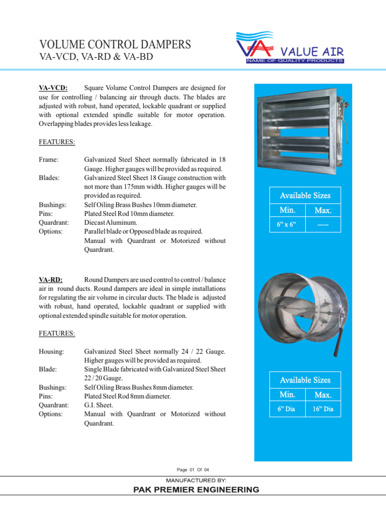 VA - Air Devices by Pak Premier Engineering | PDF | Duct (Flow) | Sheet ...