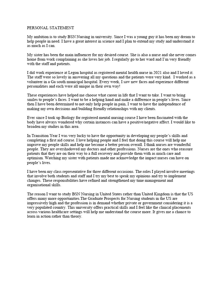 Personal Statement | Download Free PDF | Nursing | Social Programs