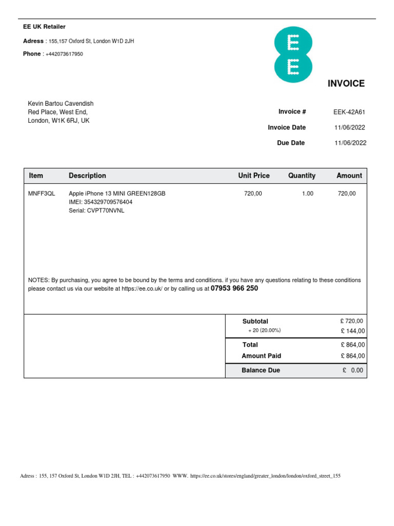 Invoice Ee | PDF