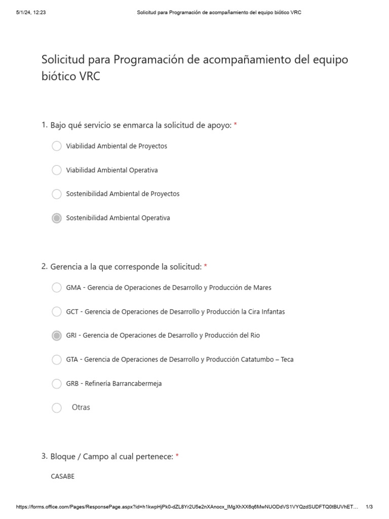 Solicitud para Programación de Acompañamiento Del Equipo Biótico VRC | PDF