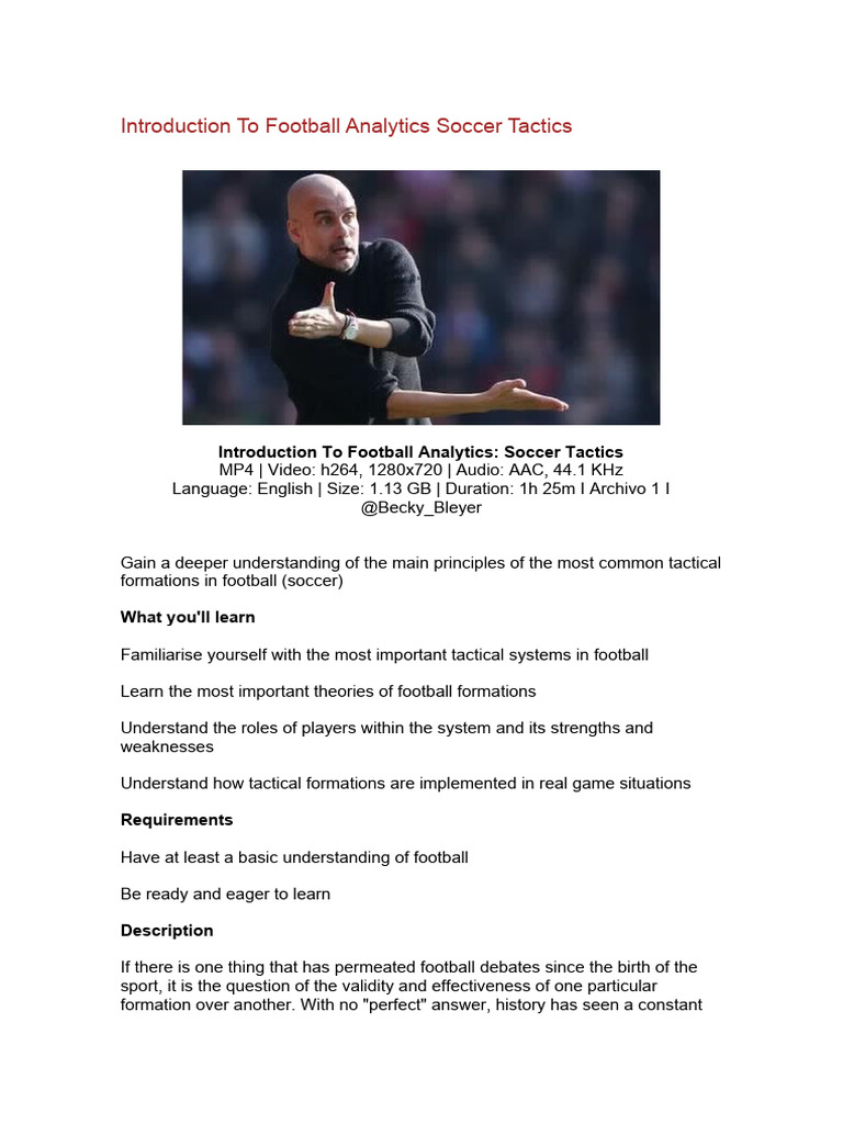 Introduction To Football Analytics Soccer Tactics | PDF