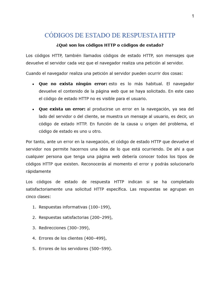 Códigos de Estado de Respuesta HTTP | PDF | Servidor web | Internet y web