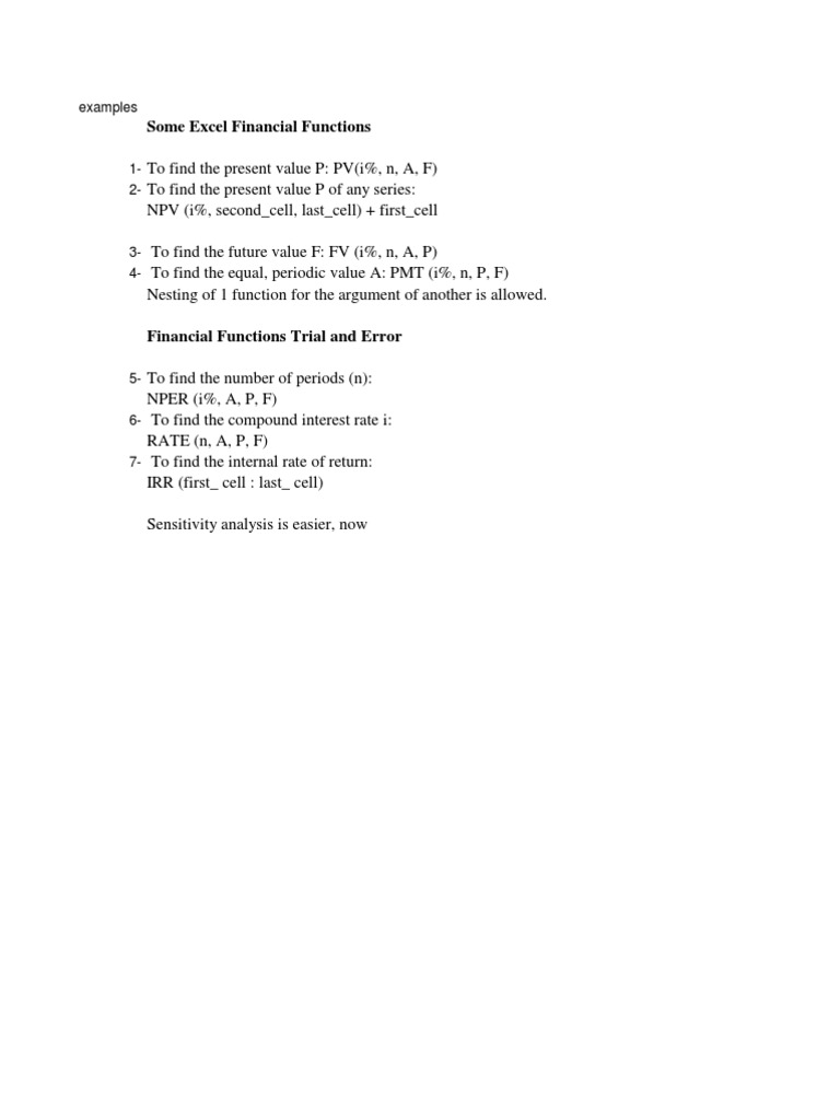 Some Excel Financial Functions: Examples | PDF