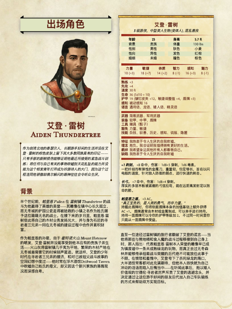 Aiden Thundertree Character Page | PDF