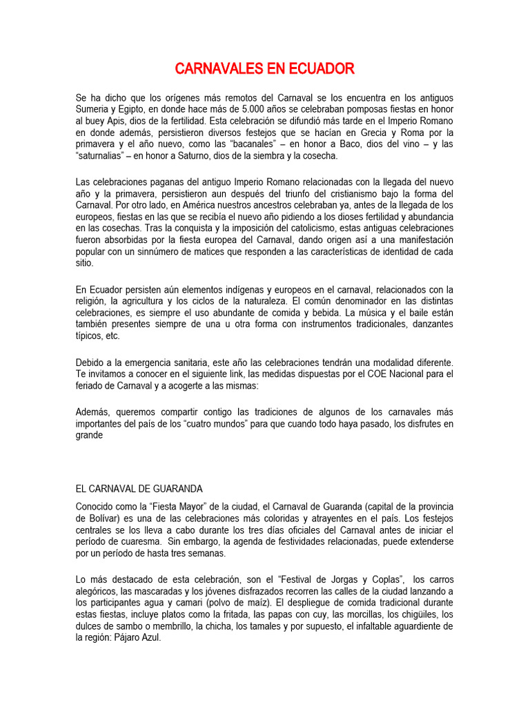 Carnavales en Ecuador | PDF