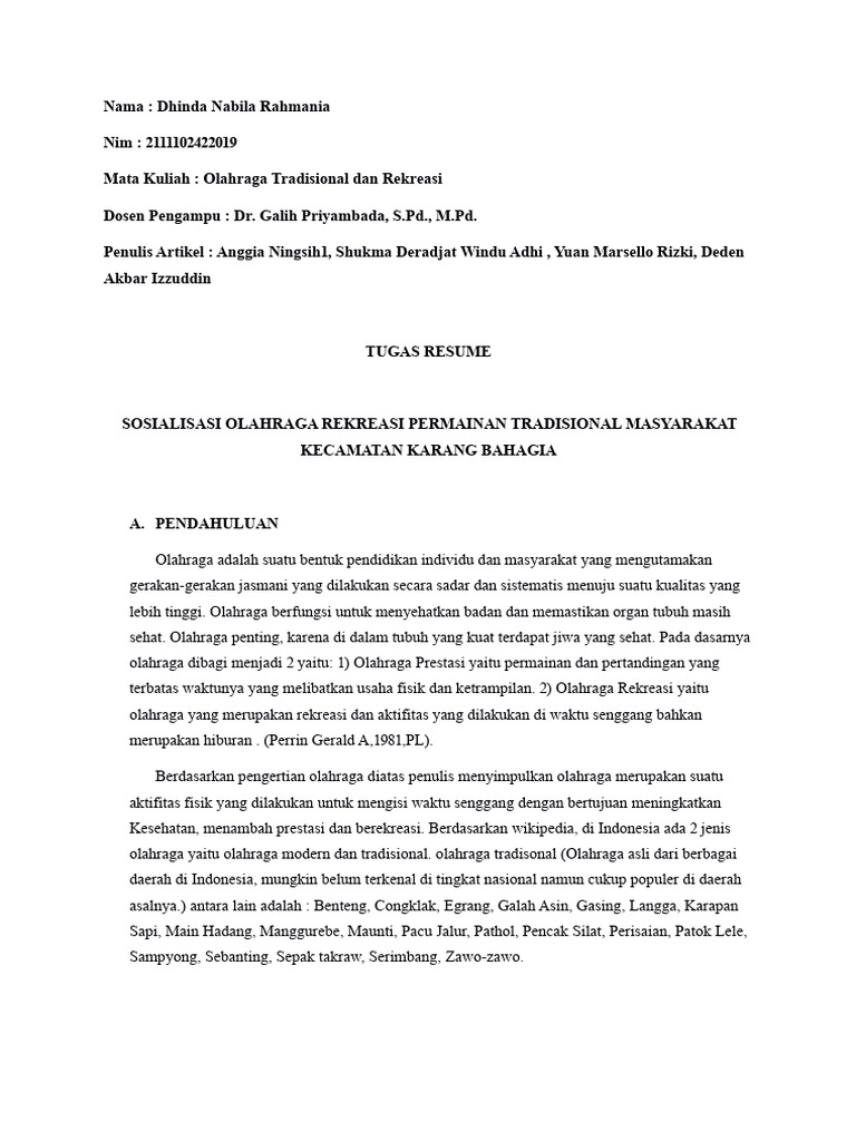Dhinda Nabila Rahmania Resume Olahraga Tradisional 1 | PDF
