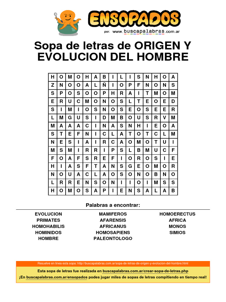 Sopa de Letras de Origen y Evolucion Del Hombre | PDF | Taxonomía de ...
