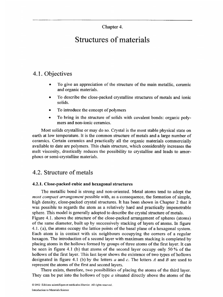 Chapter 4 - Structures of Materials - 2002 - Introduction To Materials Science | PDF | Crystal ...