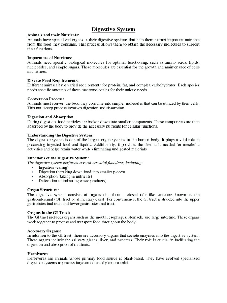 Digestive System Notes | PDF | Digestion | Gastrointestinal Tract
