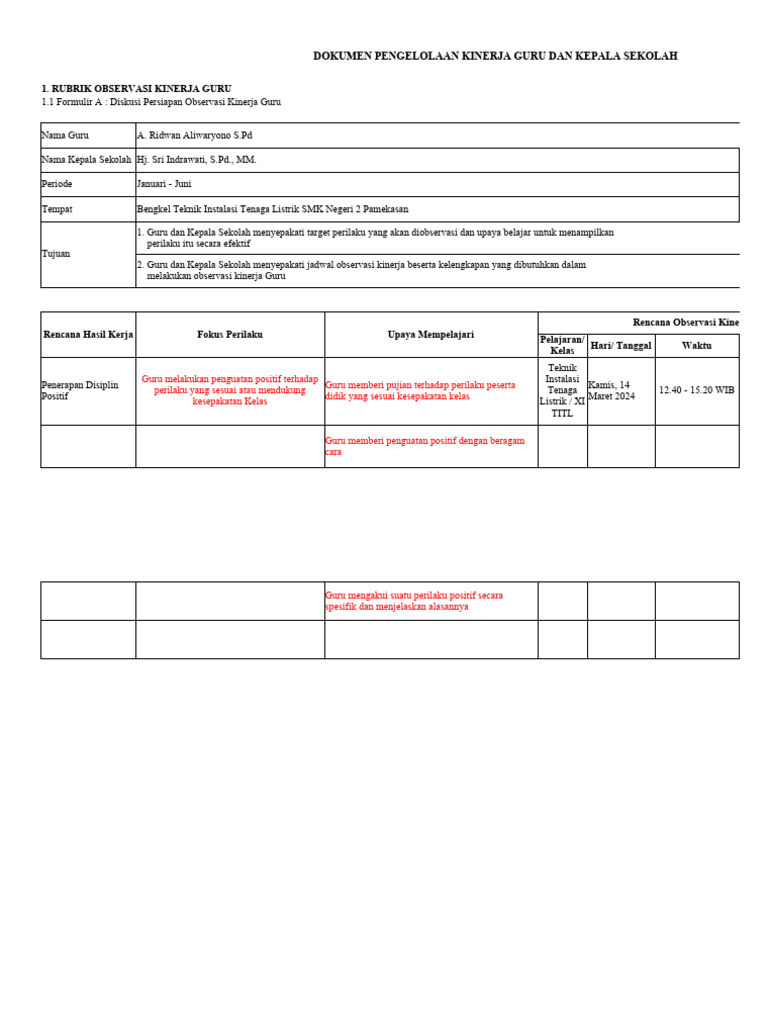 Form Observasi Guru - Form ABCD | PDF