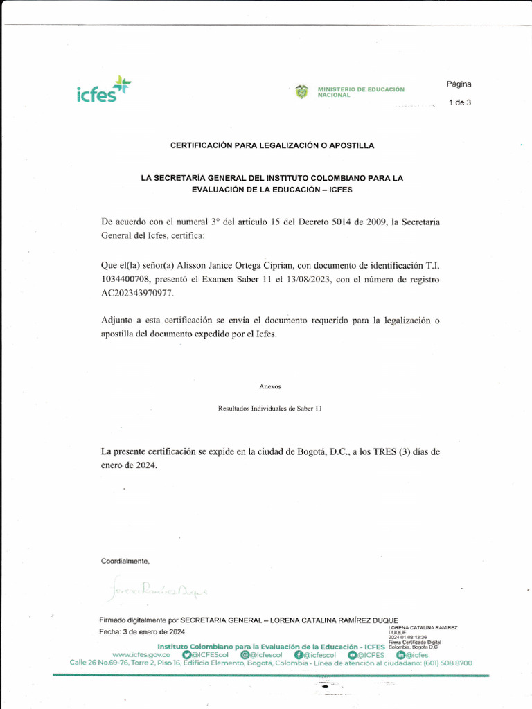 Certificado Saber 11 | PDF