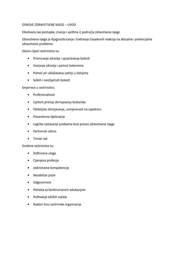 Osnove Zdravstvene Njege | PDF