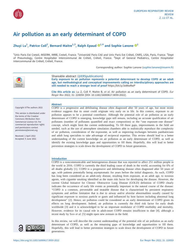 Air Pollution As An Early Determinant of COPD: Zhuyi Lu, Patrice Coll ...