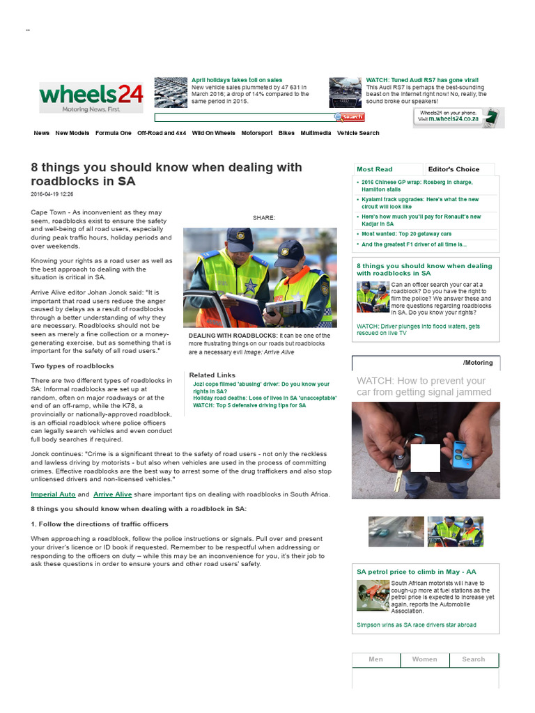 8 Things You Should Know When Dealing With Roadblocks in SA - Wheels24 ...