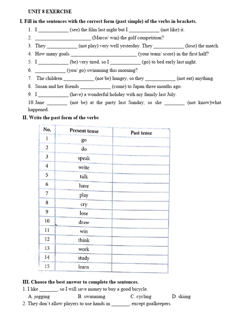 Unit 8 Exercise Easy | PDF | Entertainment | Sports