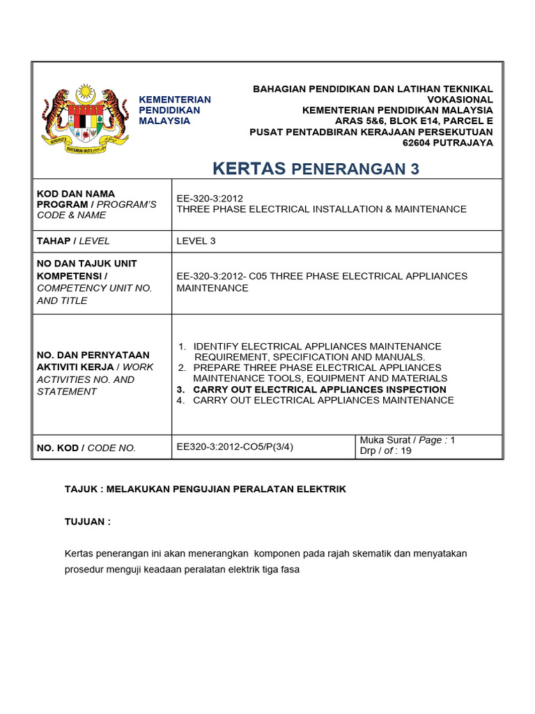 C05-P3 Menjalankan Pemeriksaan Peralatan Elektrik | PDF