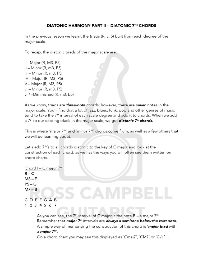 Diatonic Harmony Pt Ii Diatonic 7th Chords Pdf
