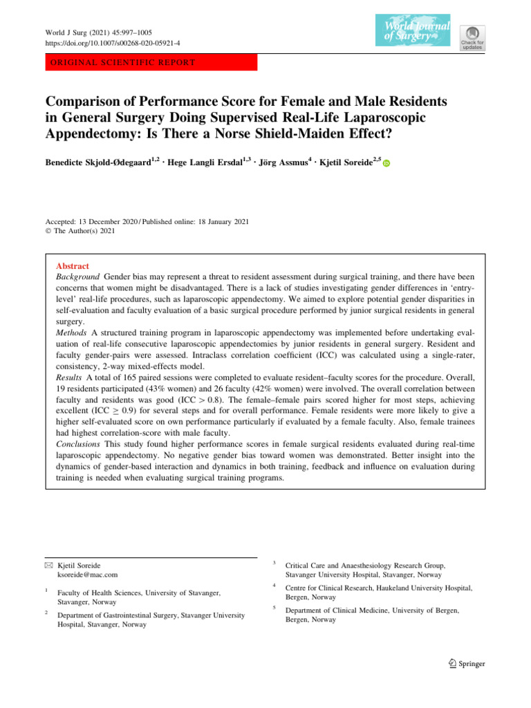 Comparison of Performance Score For Female and Male Residents | PDF ...