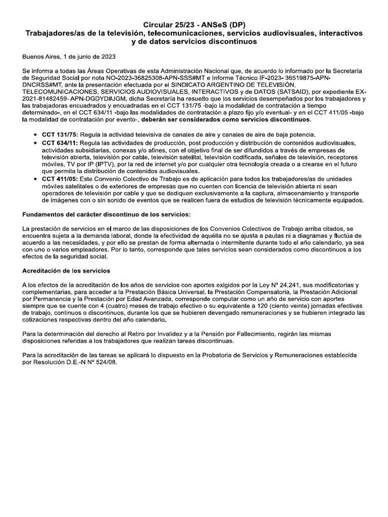 Circular 25-23 - ANSeS (DP) Trabajadores de La Televisión ...