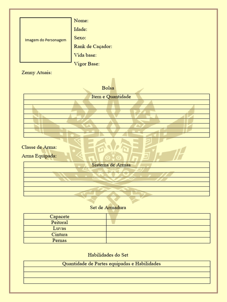 Ficha RPG Monster Hunter Colorida | PDF