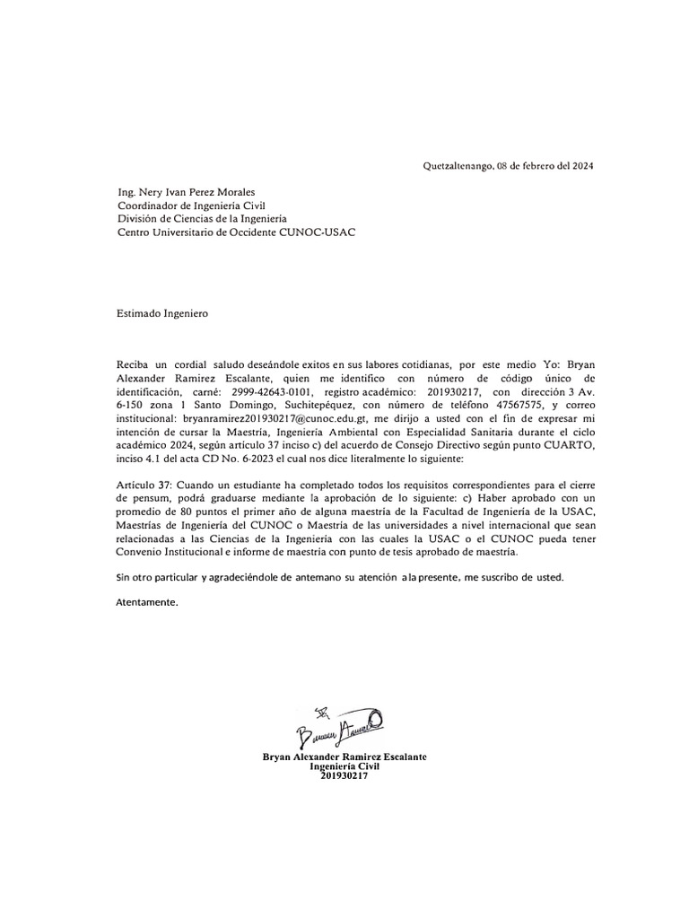 Carta de Intención (Maestría AS) | PDF