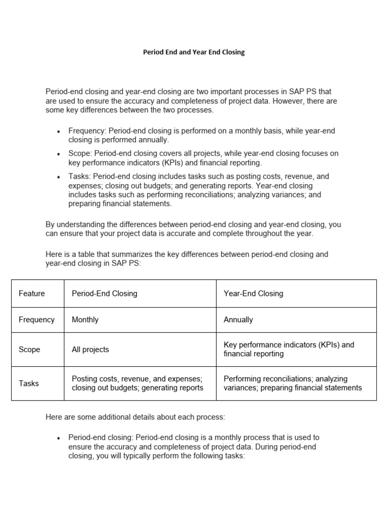 Period End and Year End Closing | Download Free PDF | Financial ...