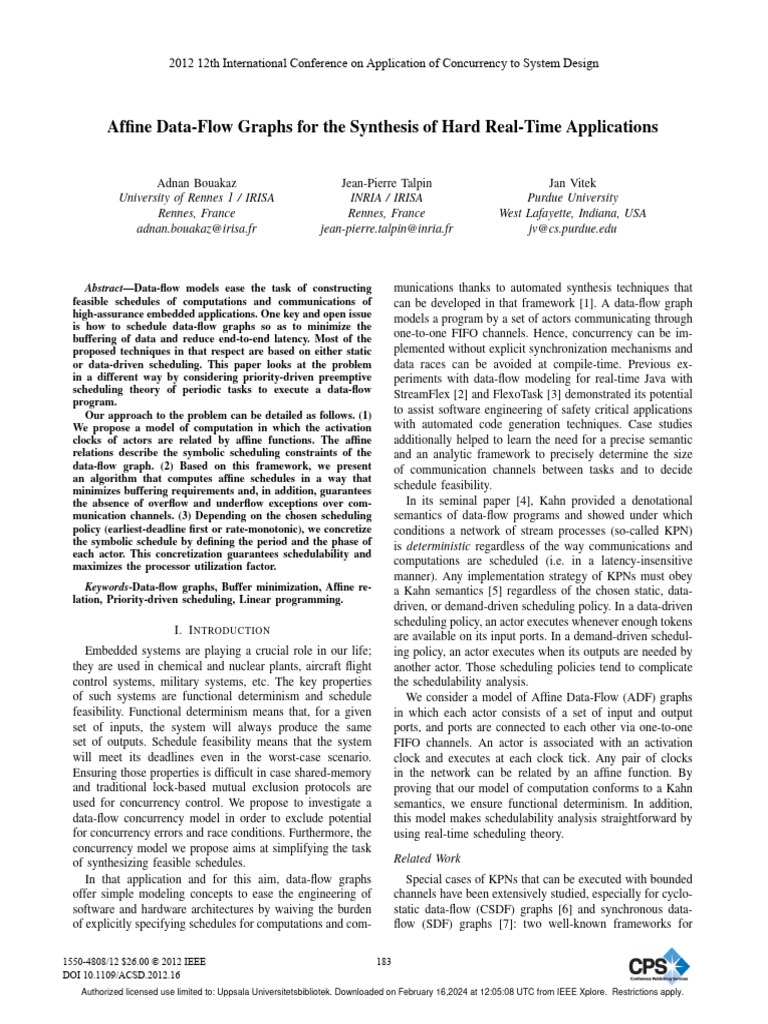Affine Data-Flow Graphs For The Synthesis of Hard Real-Time Applications | PDF | Computer ...