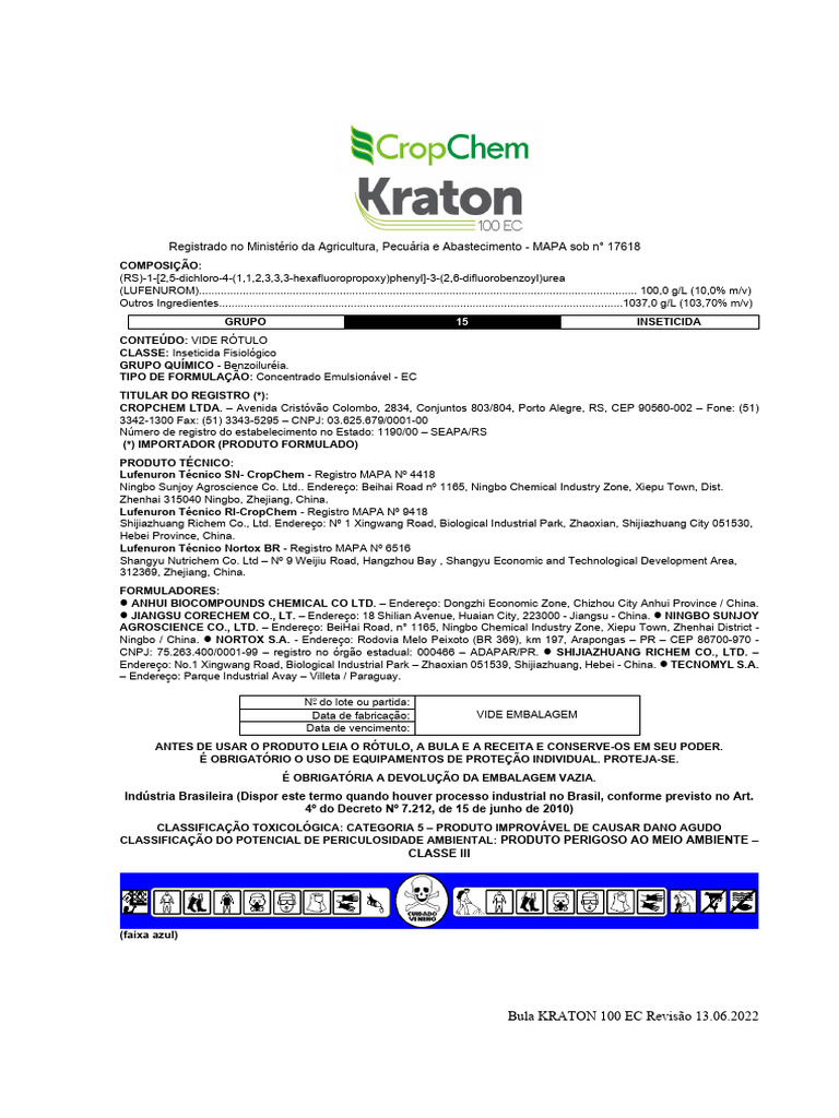 Kraton 100 Ec Bula 13 06 22 | PDF | Inseticida | Agricultura