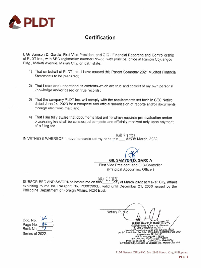 PLDT Inc 2021 Parent Afs 23march2022 Pse | PDF | Fair Value ...