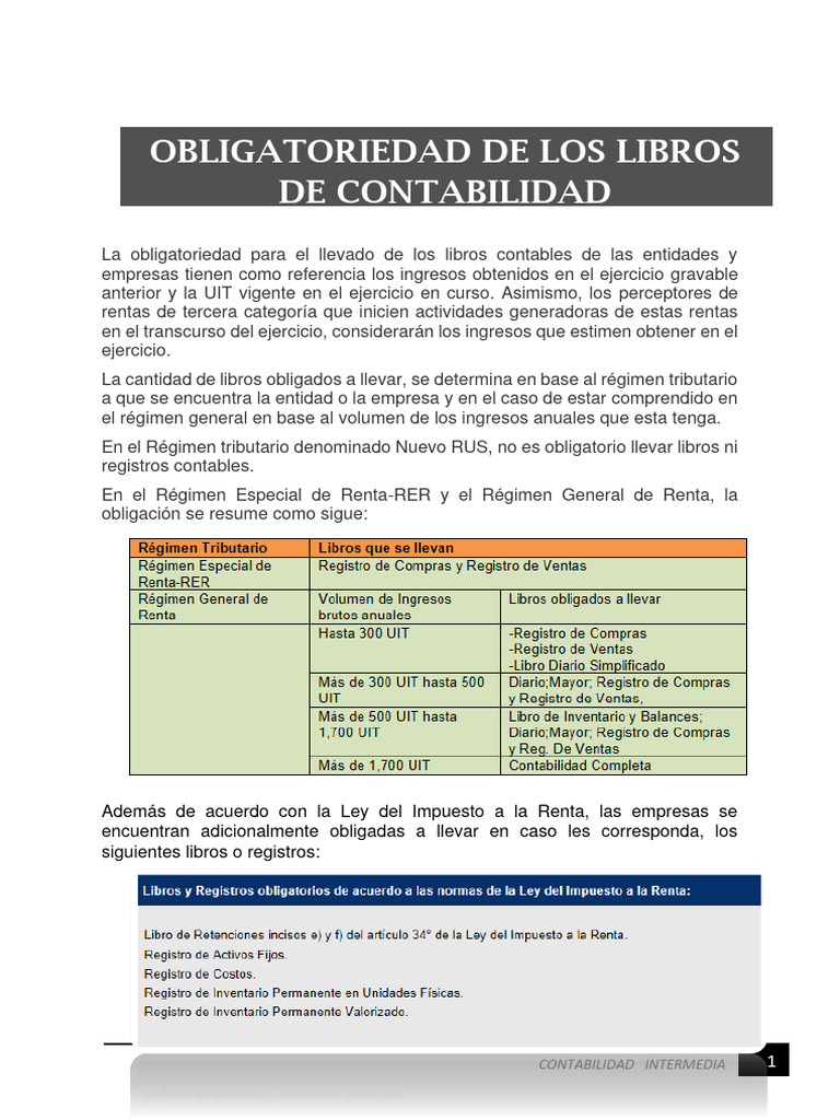 Obligatoriedad de Los Libros de Contabilidad | PDF | Contabilidad ...