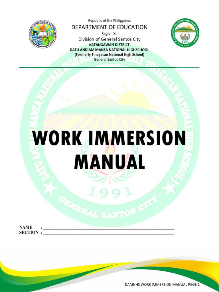 DAMNHS Work Immersion Manual | PDF | Cost Of Living | Employment
