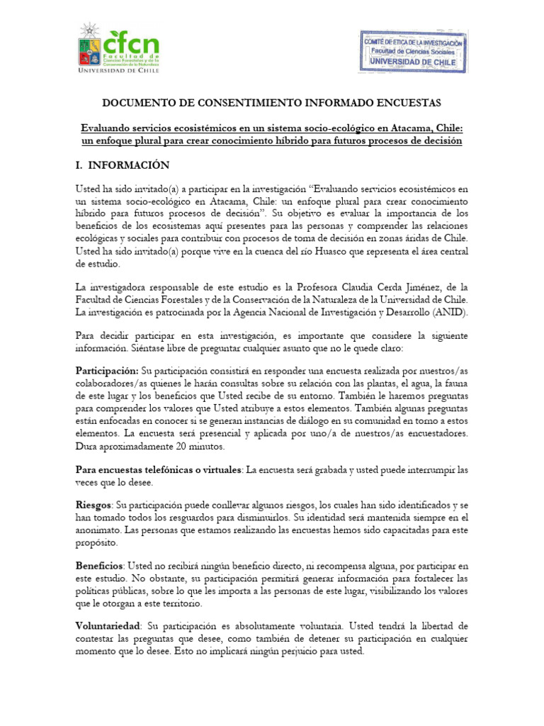 Consentimiento para Encuestas en Atacama | PDF | Metodología de ...