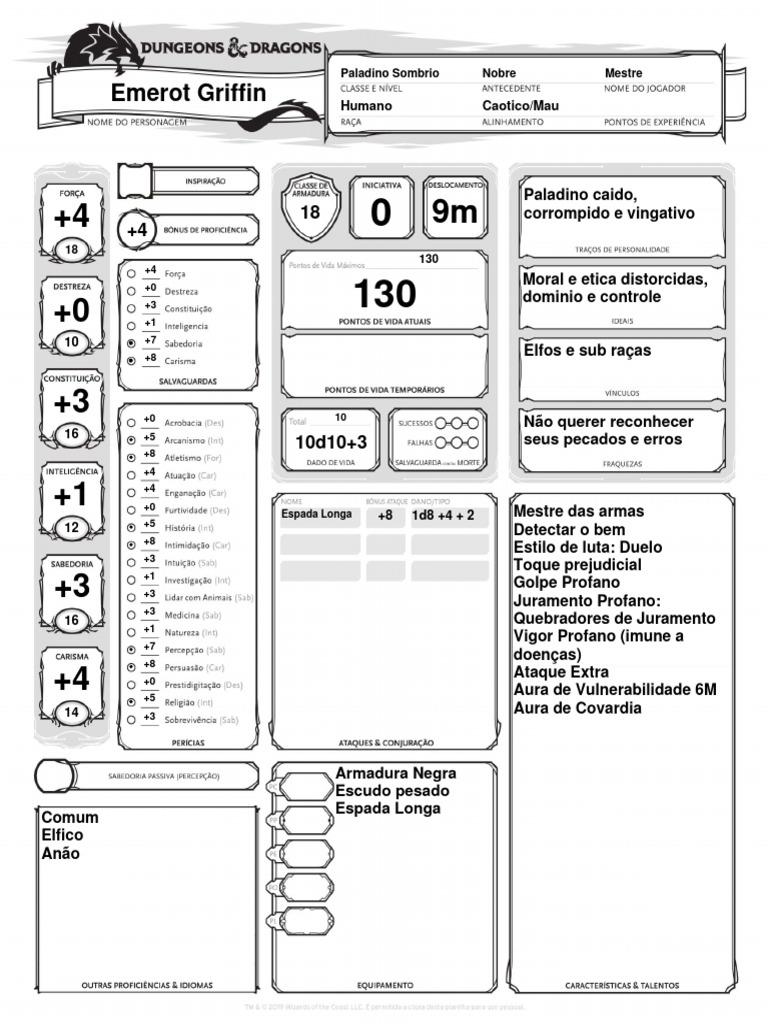 Paladino Sombrio: Emerot Griffin Corrompido | PDF