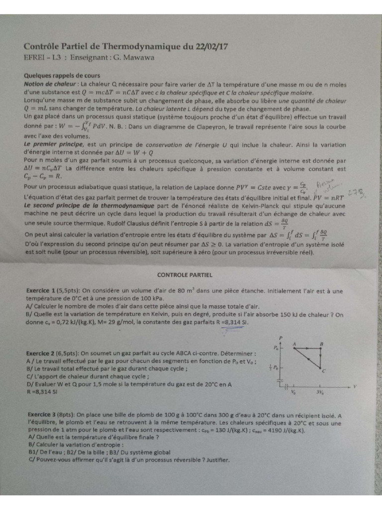 TD Sujet Thermo | PDF