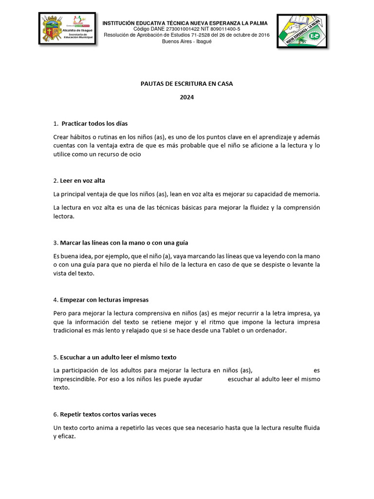 Pautas de Escritura para Niños | PDF