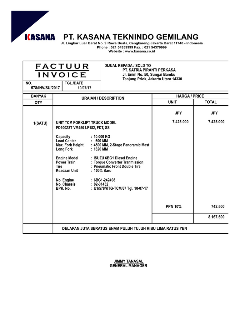 Invoice PT Kasana Teknindo Gemilang | PDF