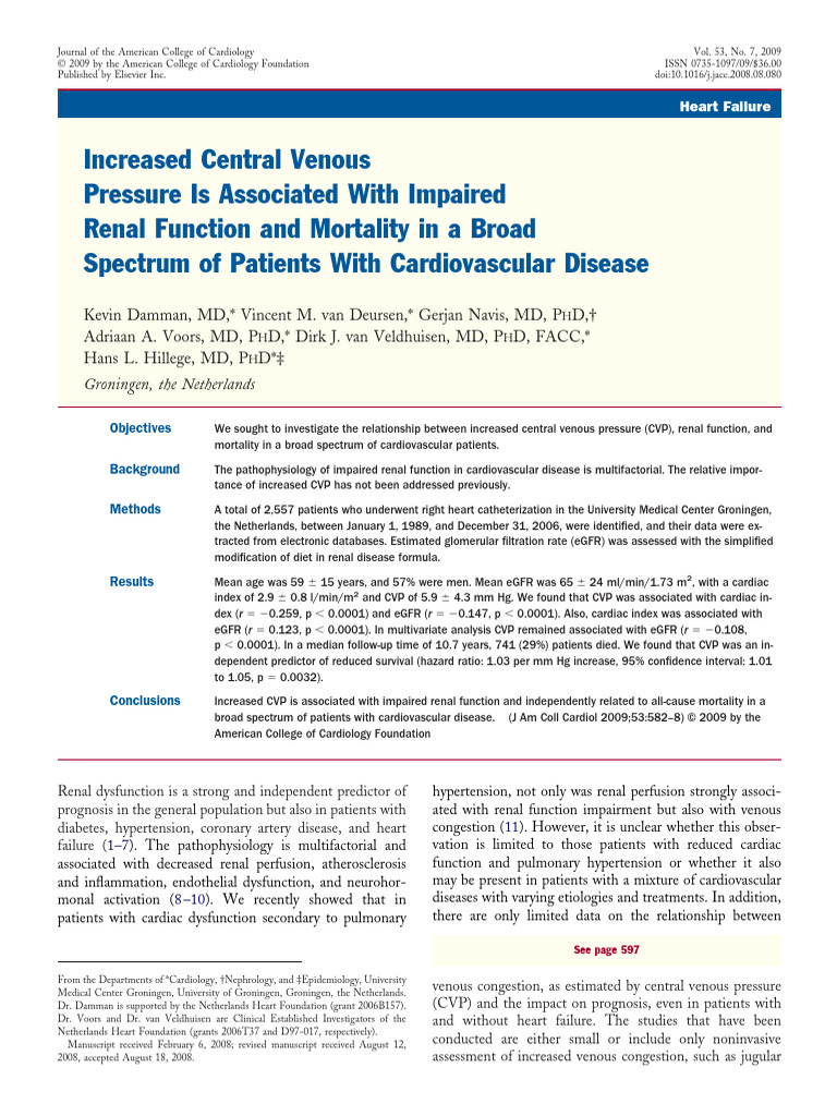 Damman Et Al 2009 Increased Central Venous Pressure Is Associated With ...