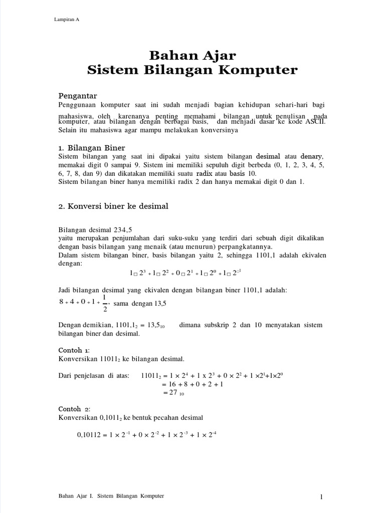 Materi Ajar Sistem Bilangan Komputer | PDF | Metode & Bahan Ajar | Teknologi & Rekayasa