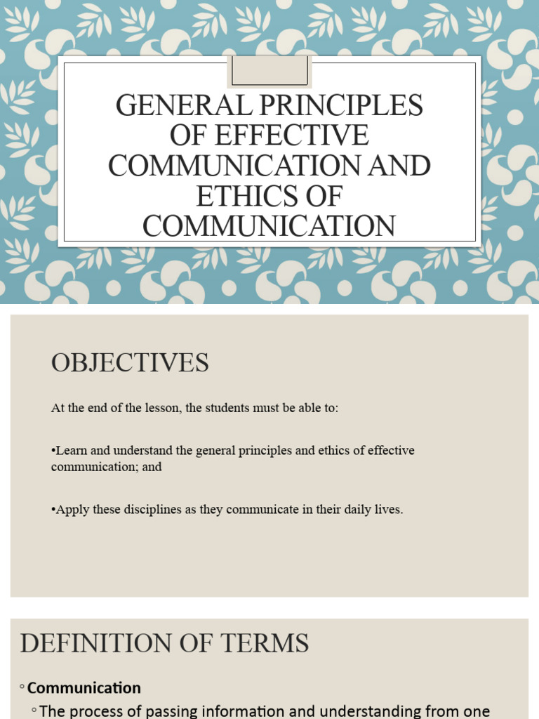 General Principles and Ethics of Effective Communication | PDF ...