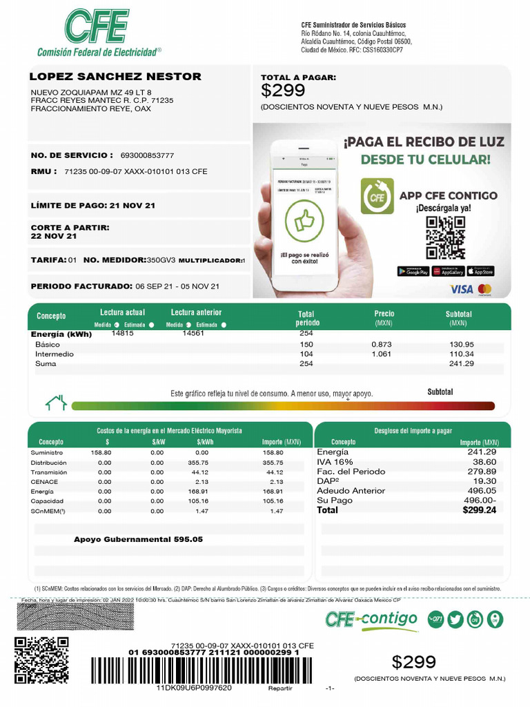 Comprobante Cfe | PDF